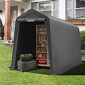 GARTOO 6' x 7' Storage Shelter - Outdoor Portable Shed with Roll-up Ventilated Windows, Heavy Duty Zipper Storage shed for Bike, ATV, Motorcycle Shelter, Gray