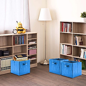 BeigeSwan Foldable Fabric Storage Bin [Set of 4] Collapsible Containers Cubes Boxes Organizer - 13 x 15 x 13 inches (Blue)