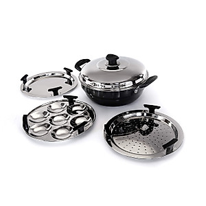 Vinod Multi Kadhai (Hard Anodized) - Idli Maker, Dhokla Maker, 26 cm Kadai