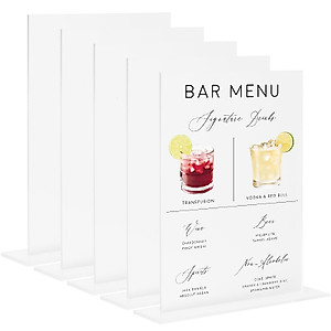 JINMURY 8x10 Inch Frosted Acrylic Sign with Stand | 5 Pack Blank Acrylic Table Signs and Base for DIY Wedding Table Numbers, Wedding Signage, Events& Parties