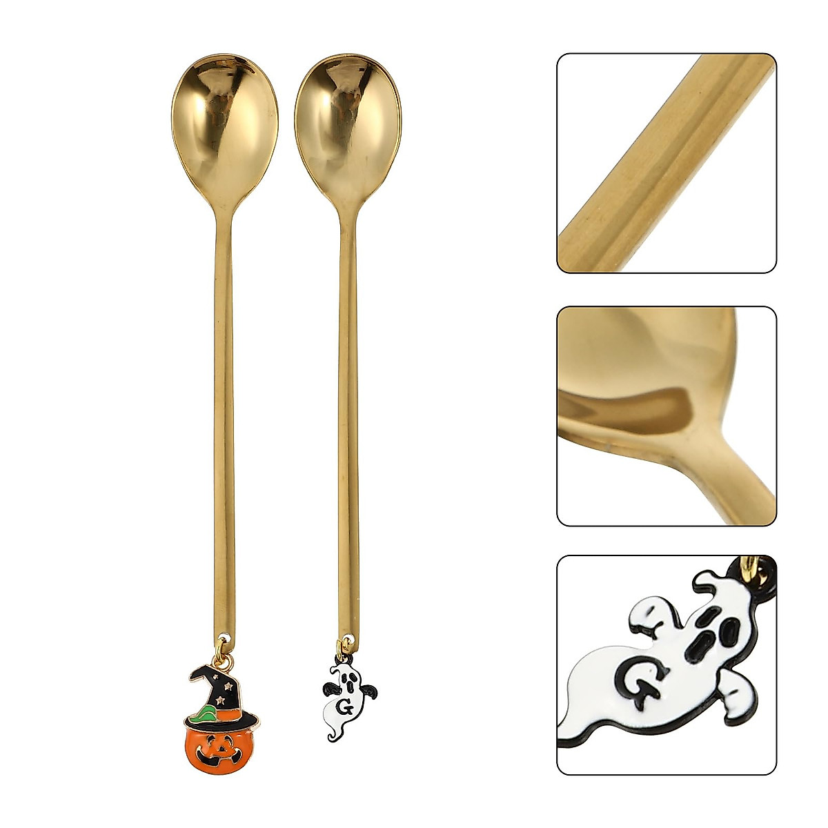 Hemoton 4pcs Halloween Coffee Spoons Stainless Steel Dessert Spoons Pumpkin Skull Tea Spoon Coffee Stirring Spoon Set for Halloween Family Gatherings Table Decoration
