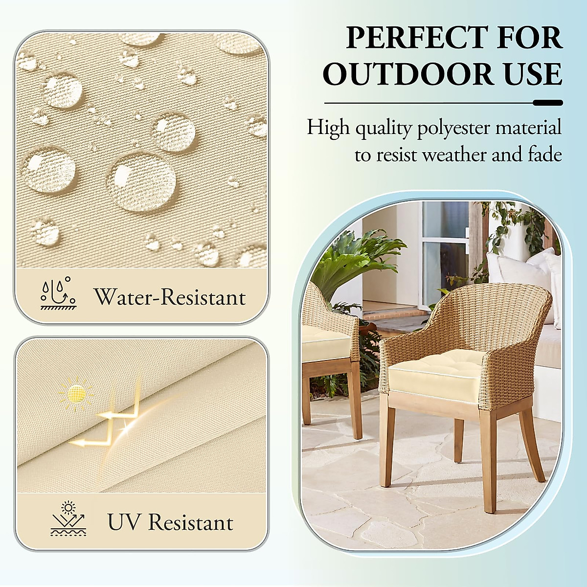 Wellsin Outdoor Chair Cushions Set of 2, Patio Cushions for Outdoor Furniture, Tufted Waterproof Outdoor Chair Pads, 19 x 19 Inch, Beige