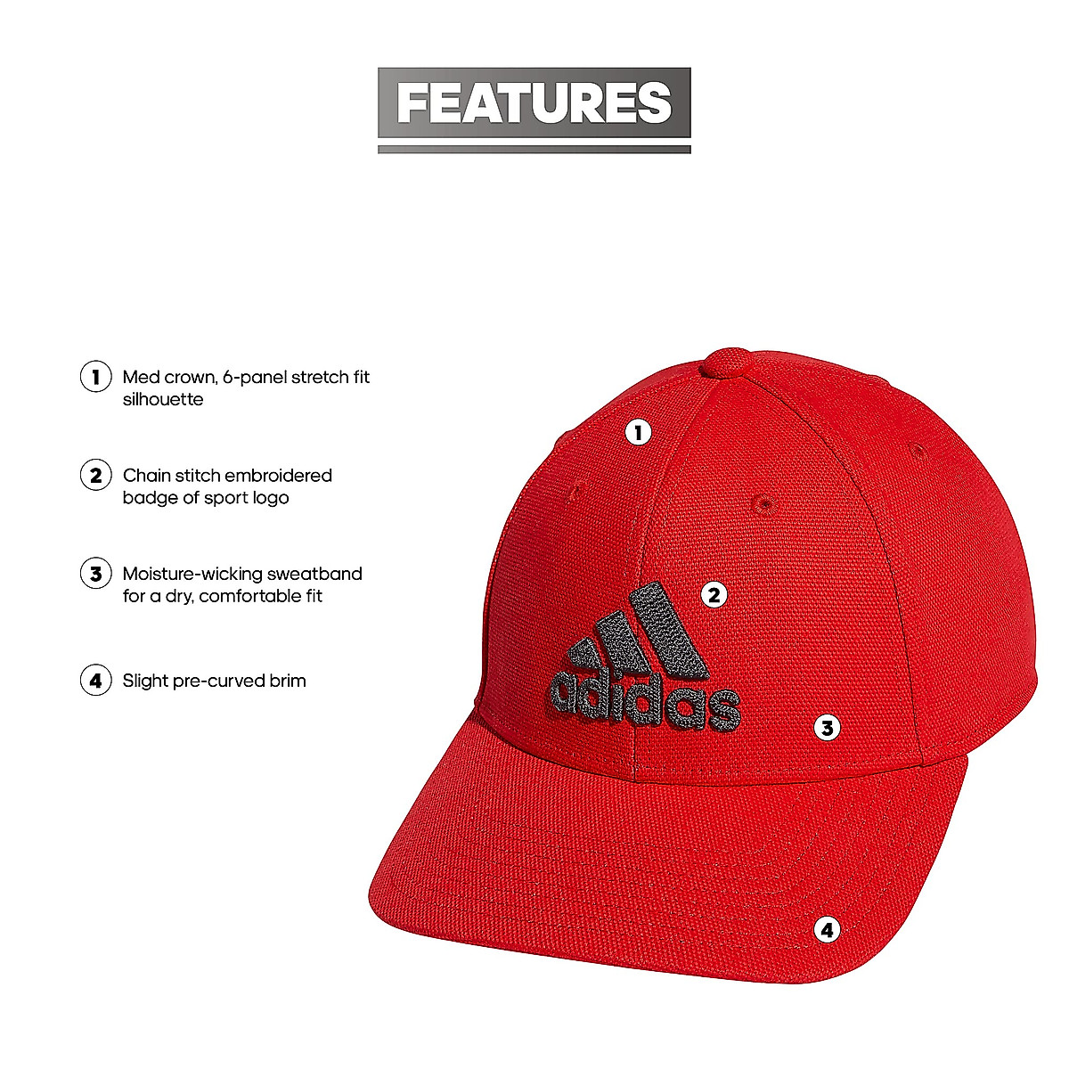 adidas mens Producer 2 Structured Stretch Fit baseball caps, Vivid Red/Onix Grey, Large-X-Large US