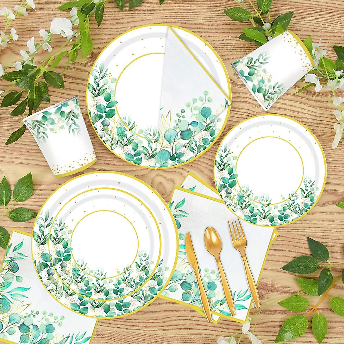 192PCS Sage Green Party Decorations Sage Green Plates Napkins Cups Straws Cutleries Party Supplies Eucalyptus Greenery Tableware for Baby Shower Bridal Shower Birthday Gender Neutral, Serves 24