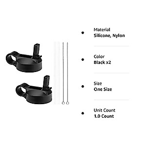 Top Souls Wide Mouth Straw Lids Compatible with Most Sports Water Bottles, 2 Lids 2 Long Straws 2 Brushes in 1 Value Pack.(Black x2)