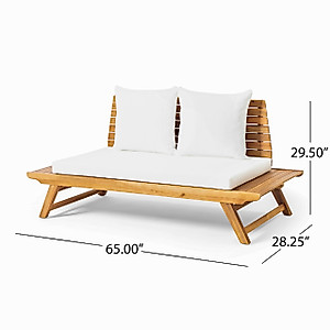 Christopher Knight Home Sedona Outdoor Acacia Wood 6 Seater Chair Loveseat Cushions Chat Patio Furniture Conversation Sets with Coffee Table, 37 "W x 28.25 "D x 29.5 "H, Teak + White