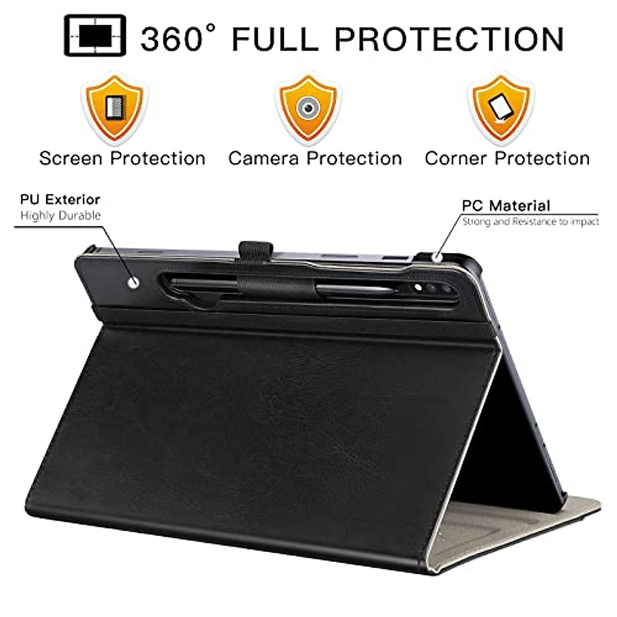 ZtotopCases for Samsung Galaxy Tab S8/S7 Case 11 Inch(SM-X700/X706/T870/T875/T878), PU Leather Folding Stand Cover with Auto Sleep/Wake & Multiple Viewing Angles, Support S Pen, Black