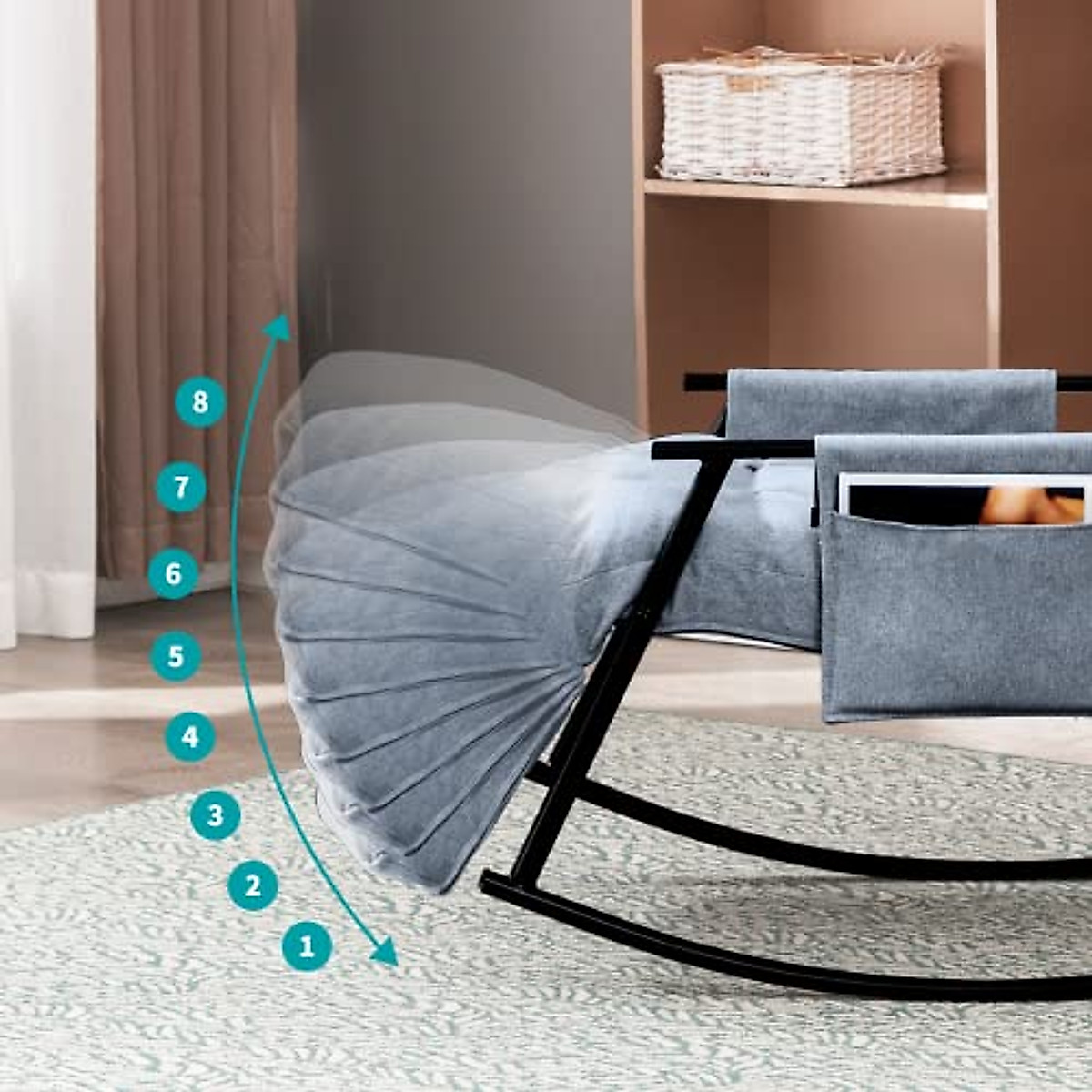 BALUS Adjustable Rocking Chair Lounge Children Chair, Modern Lounger Sofa,Lie or Sleep Lazy Chair, Internet Celebrity Single Rocker Chair,for Apartment/Bedroom/Balcony/Courtyard(Dark Grey)