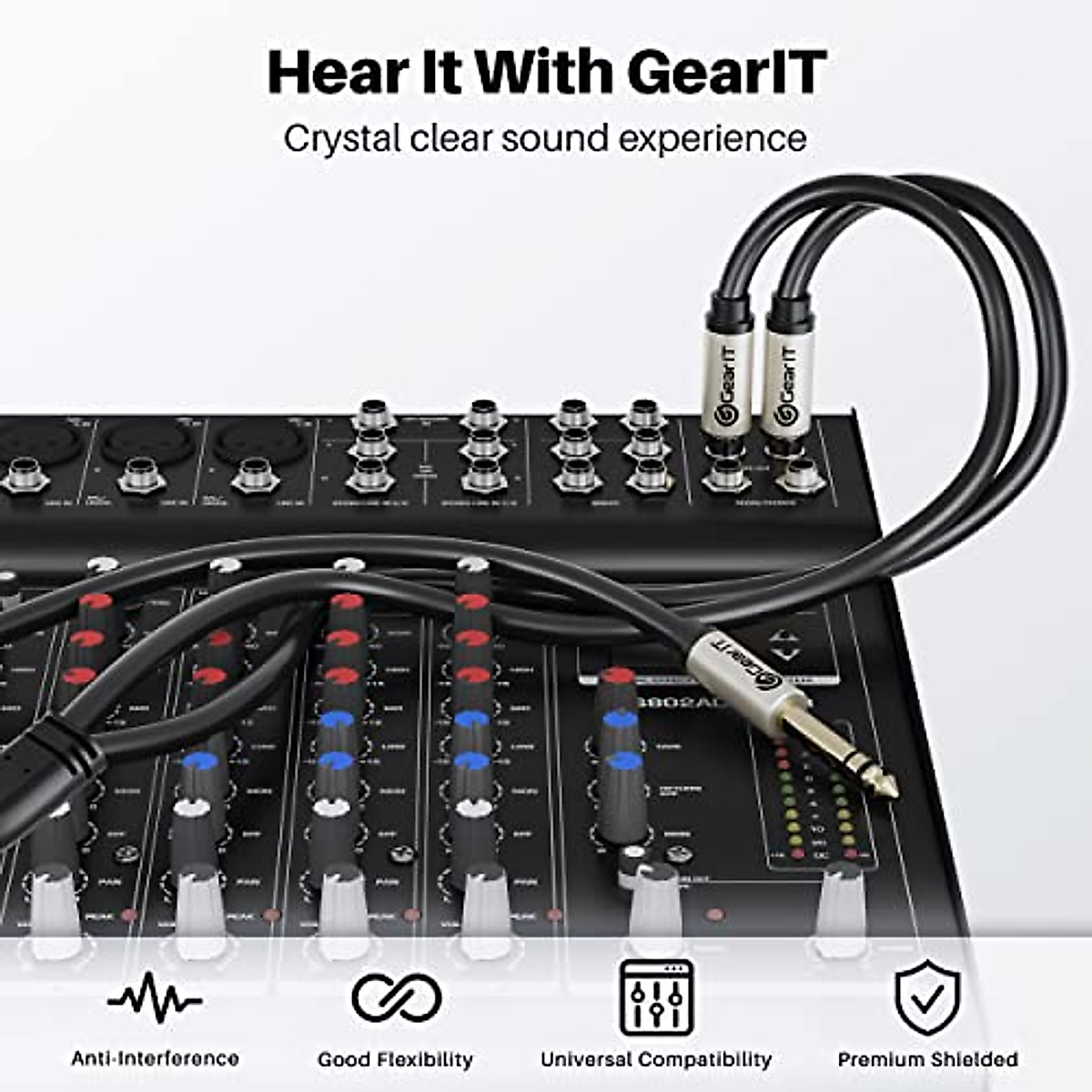 GearIT 1/4 inch TRS Stereo to Dual 1/4 inch Y-Splitter Insert Cable (6.6ft) 1/4 Inch Male Jack to Dual 1/4inch(6.35mm) Male TS Mono Breakout Cable Audio Patch Quarter Inch Cord - 6.6 feet