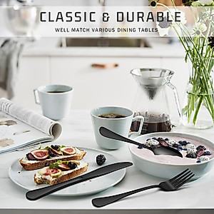 HaWare 24-Piece Black Silverware Set with Steak Knives, Stainless Steel Cutlery Set, Food Grade Flatware Set Service for 4, Mirror Finished Tableware for Home Restaurant, Include Knives, Forks, Spoons