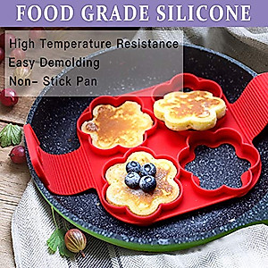 Akamino Pancake Making Mold Fried Egg Mold Reusable Silicone Pancake Maker with 4 Cavity (Heart Round Star) - 4 Pieces