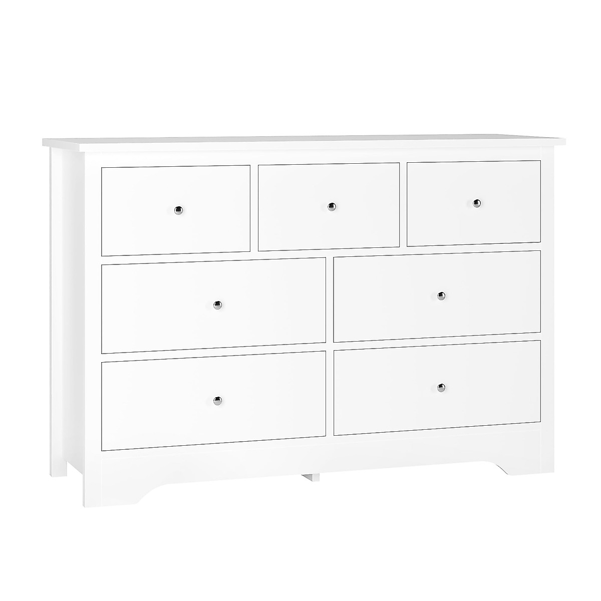 FOTOSOK White Dresser 7 Drawer with 19'' Deeper Depth, 47.2'' White Chest of Drawers Modern Dresser with Metal Handles, White Dresser Chest of Drawers with Large Drawer Storage Space for Home
