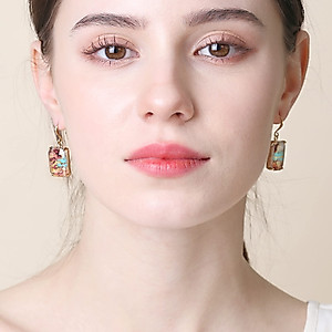 Bonaluna Atlantic Ocean Turquoise Glass Geometric Square Dangle Statement Earrings for Women