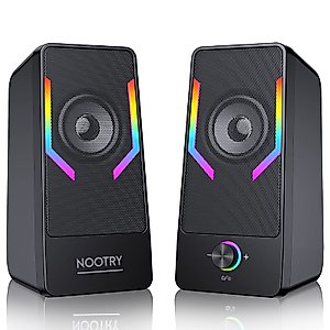 NOOTRY Computer Speakers, Gaming Desktop Speakers with 7Color Backlit, 10W USB Powered Volume Control Speakers, 2.0CH Stereo Laptop Speaker, Bluetooth&USB Audio for PC, Monitor, Mac, Tablet, Phone