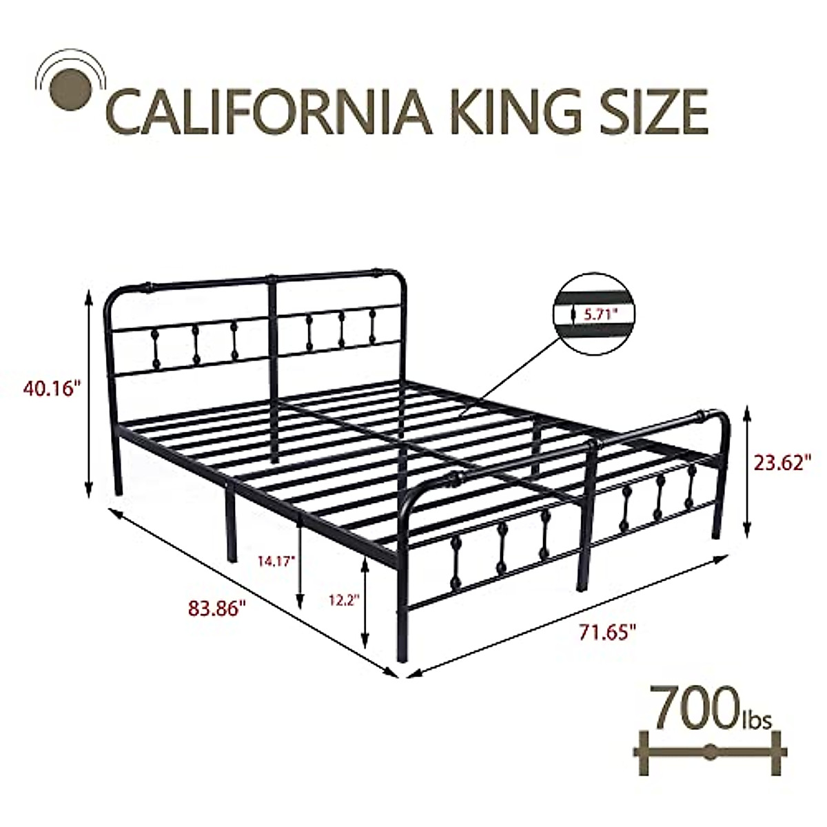 ZIRUWU California King Metal Platform Bed Frame with Headboard Footboard Extra Strong Support No Box Spring Needed Noise Free Easy Assembly Black