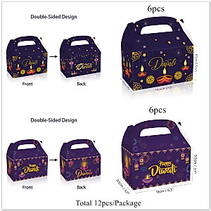 KYMY Diwali Treat Box,12pcs Happy Diwali Goodie Candy Gift Boxes for Snack Sugar Chocolate,Diwali Party Favors for India Festival Party Decorations (Purple)