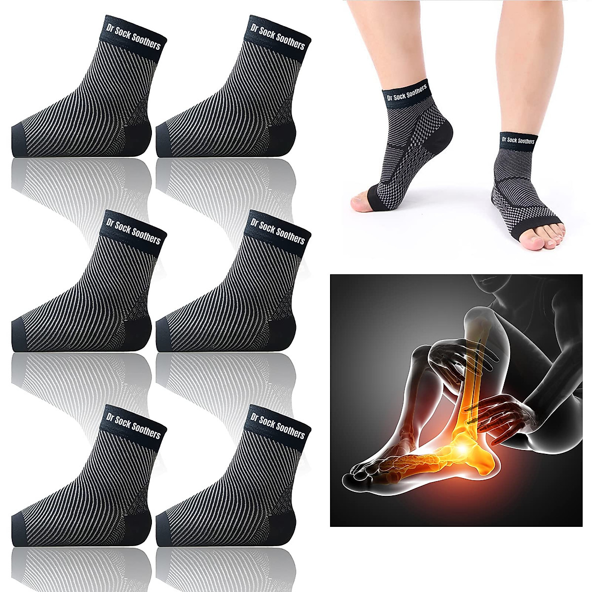 Dr Sock Soothers™, 3Pairs for Women, for Men, Plantar Fasciitis Socks,Including Relief of Plantar Fasciitis, Arch Pain, and Heel Pain. Helps Stabilize Feet and Prevent Injuries. (X-Large) (X-Large)