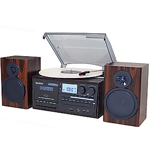 Boytone BT-28MB, Bluetooth Classic Style Record Player Turntable with AM/FM Radio, CD/Cassette Player, 2 Separate Stereo Speakers, Record from Vinyl, Radio, and Cassette to MP3, SD Slot, USB, AUX
