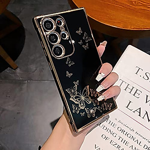 ZTOFERA Phone Case for Samsung Galaxy S23 Ultra 5G Elegant Butterfly,for Lovely Cute Girls & Women,Soft Plating All-Wrapped Protective&Full Cover Camera Samsung Galaxy for S23 Ultra Phone Case-Black