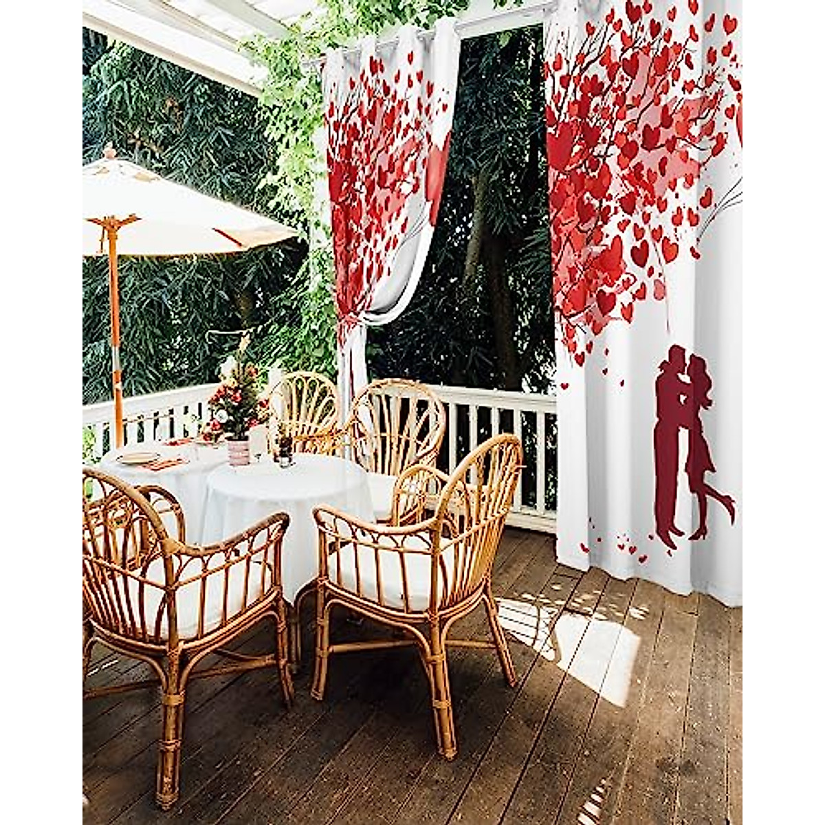 Waterproof Outdoor Curtains for Patio, Valentine's Day Lovers under Love Tree Balloons Weatherproof Privacy Outdoor Drapes, Grommet Top Outside Curtains for Gazebo Porch Pergola Cabana, 52x108 Inch