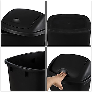 Easymanie 4-Pack 70 Litre Plastic Swing Top Trash Can, Large Kitchen Garbage Can with Swing Lid, Black