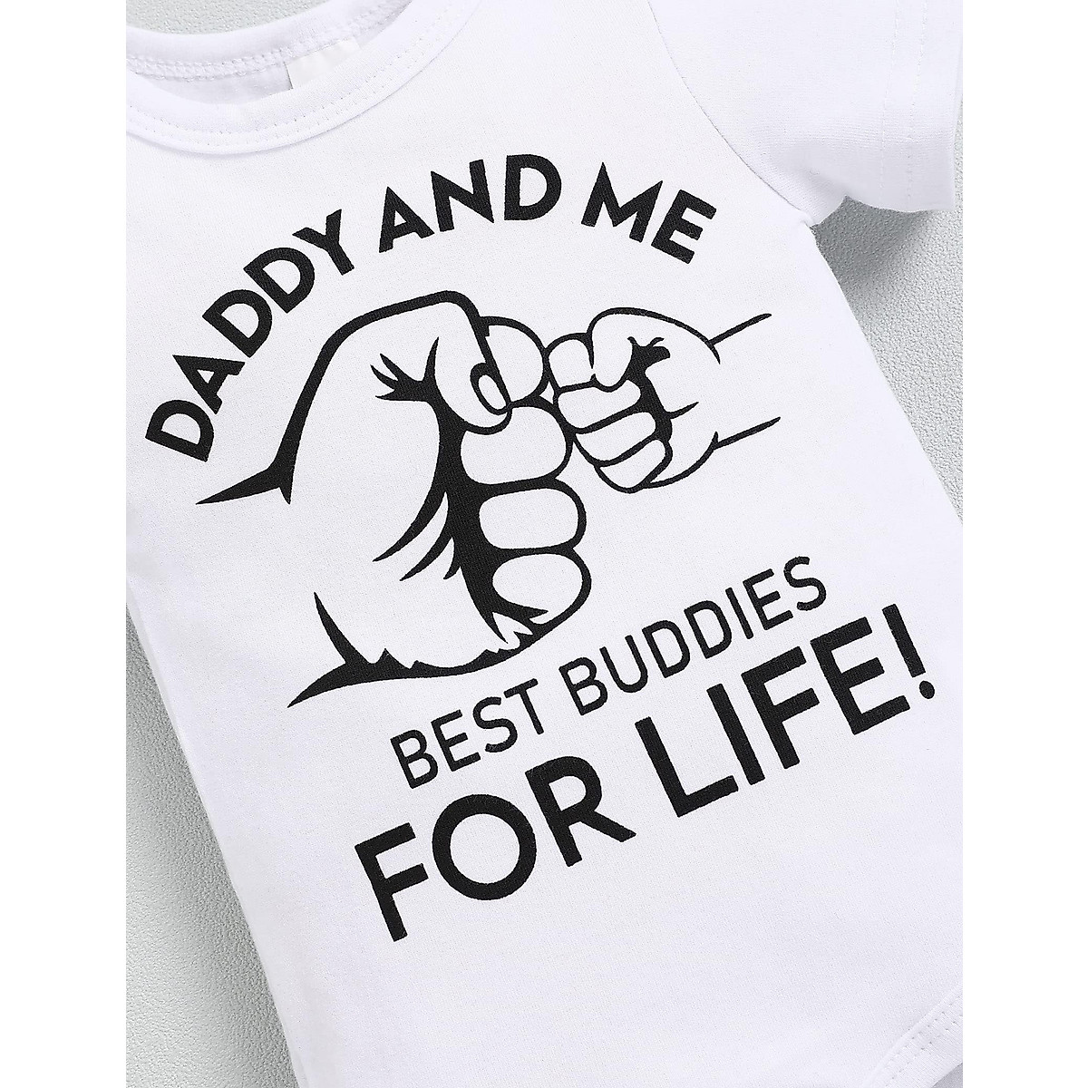TUEMOS Baby Boy Clothes Daddy and Me The Best Buddies for Life Letter Print Romper Top+Pant with Hat Baby Boy Summer Outfits 3-6 Months