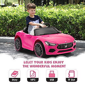 TOBBI Kids Ride on Car, 12V Licensed Maserati Ghibli, Electric Car for Boy Girl with Remote Control, 3 Speeds, Music, Bright Lights, MP3, USB, Electric Vehicle for Kids Ages 3-6 Years, Pink