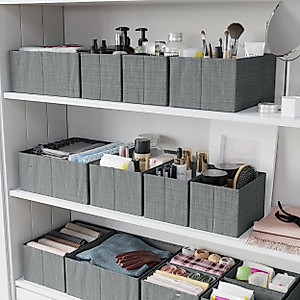 NEATERIZE Drawer Organizer - [Set Of 12] - Closet Organizer and Storage Baskets| Foldable Cloth Drawers Divider | Fabric Bin For Dresser & Shelves |Organize Underwear, Socks, Bra, & Tie’s (Grey)