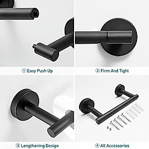 POKIM Black Toilet Paper Holder - Metal Bathroom Flexible Pivoting Tissue Handle on Wall Mounted, SUS 304 Stainless Steel Adjustable TP Large Mega Roll Holder for Wooden Cabinet Classic Matte