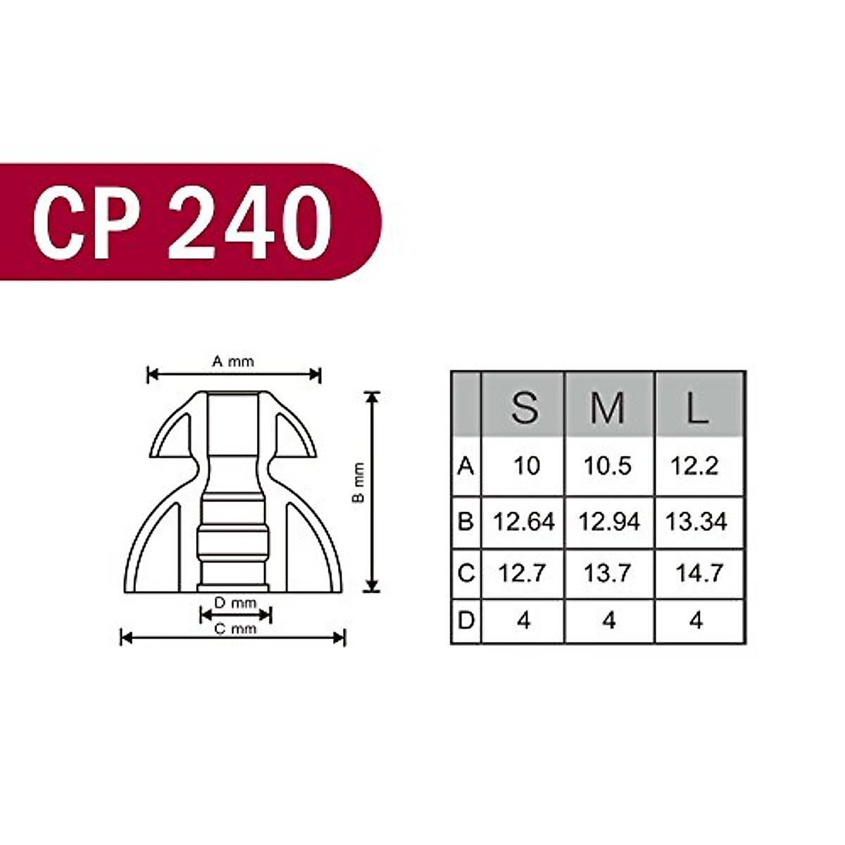 SpinFit CP240 Double Flange - M - Patented Silicone Eartips for Replacement (1 Pair, Insert Included)(for Nozzle Diameter from 4.5-5m, w/Insert from 3-3.5mm)