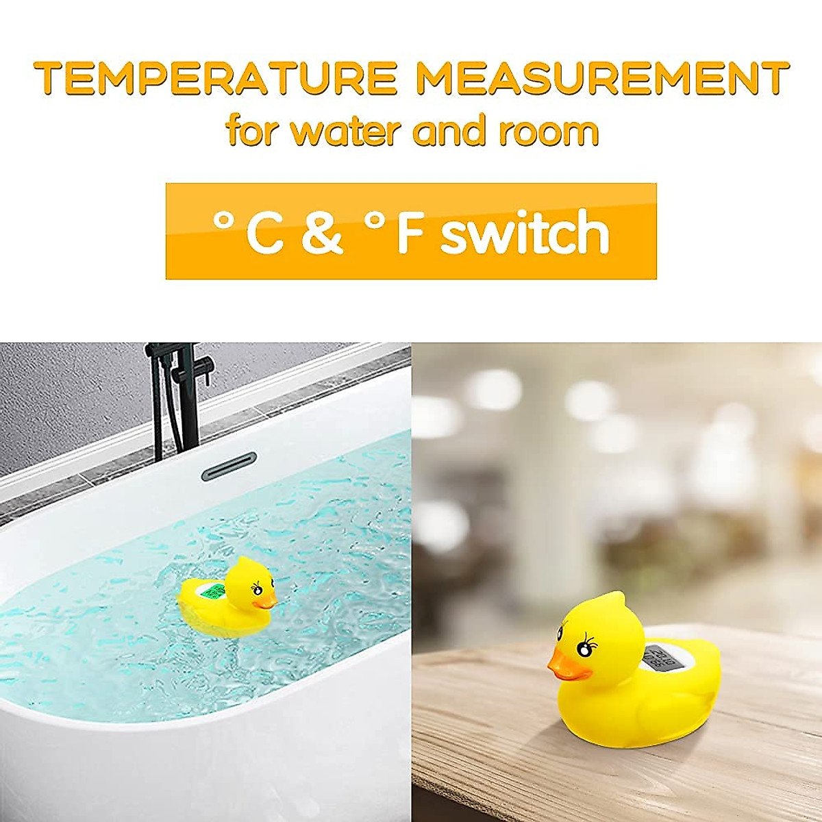 BabyElf Accurate Baby Bath Thermometer - Safety Bathtub Water Temperature Gauge, Duck Thermometers Floating Toy for Infants Bath Time, Come with 2 Extra Little Duck