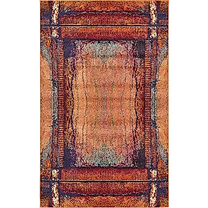 Unique Loom Estrella Collection Rustic, Distressed, Modern, Abstract Area Rug, 5 ft x 8 ft, Orange/Black