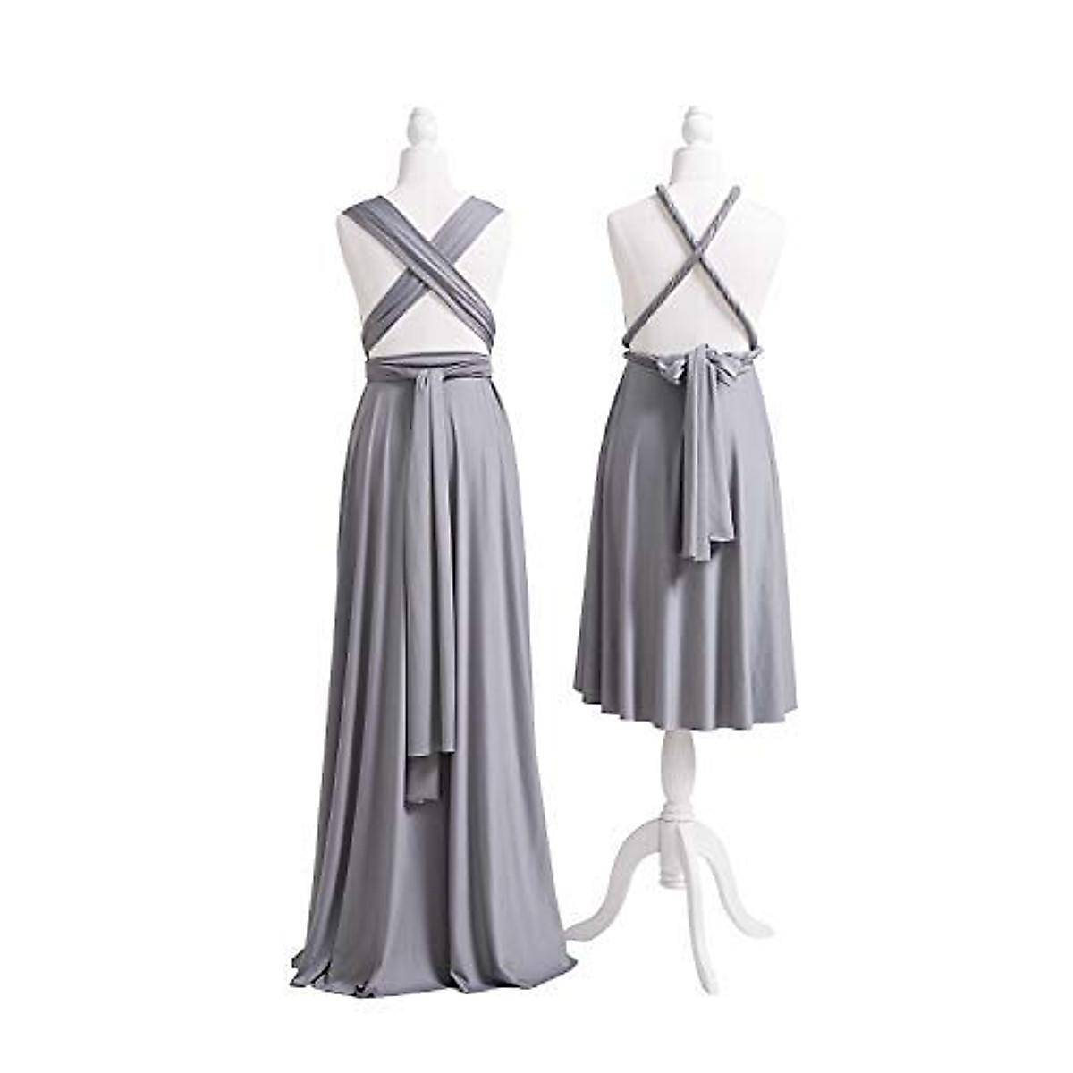 Bridesmaid Dresses for Women, Convertible Sleeve V-Neck Floor Length Prom Wrap Maxi Convertible Long Dress Grey
