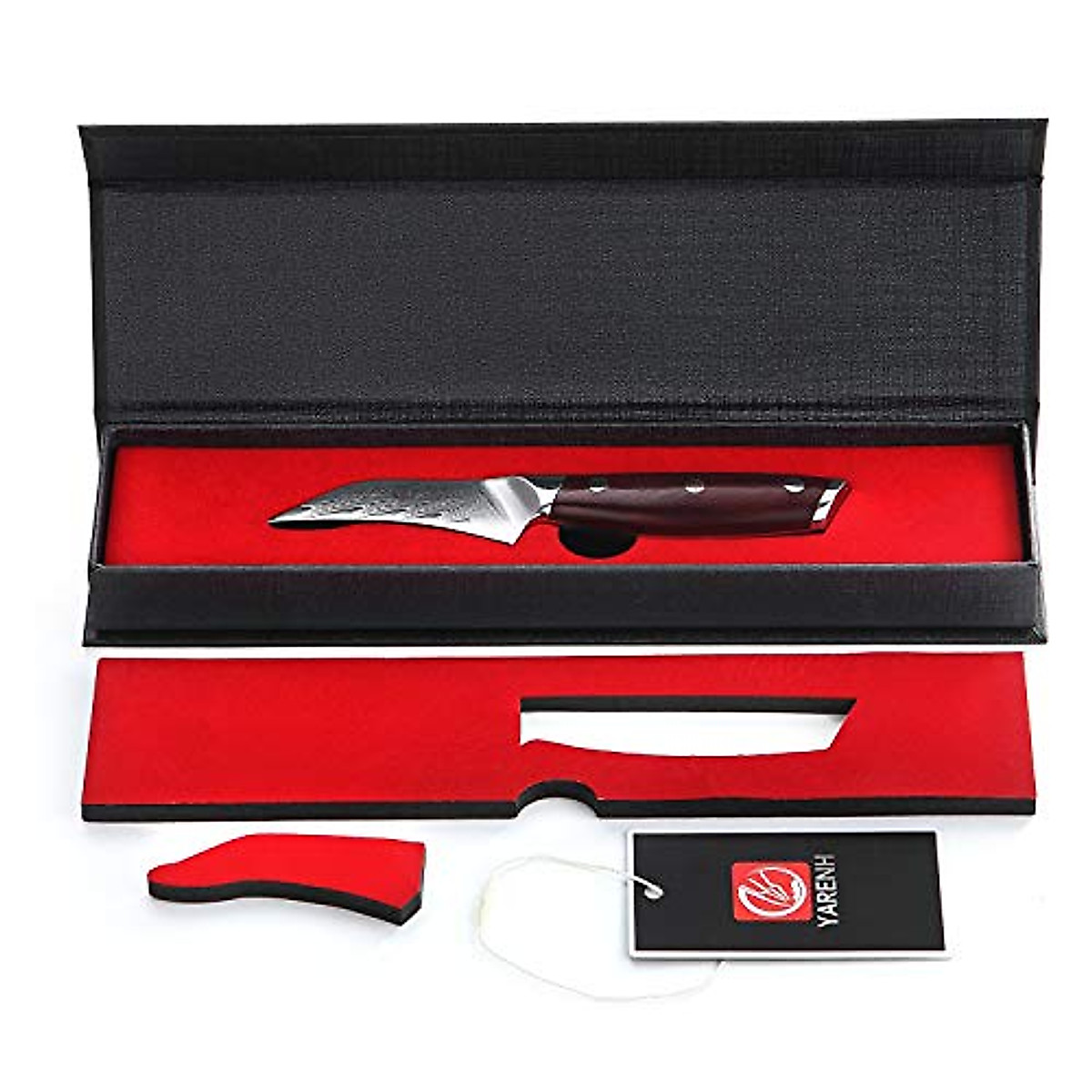 YARENH Bird's Beak Paring Knife - 67-Layer Damascus Steel - Super Sharp Blade for Peeling Fruit - African Sandalwood Handle