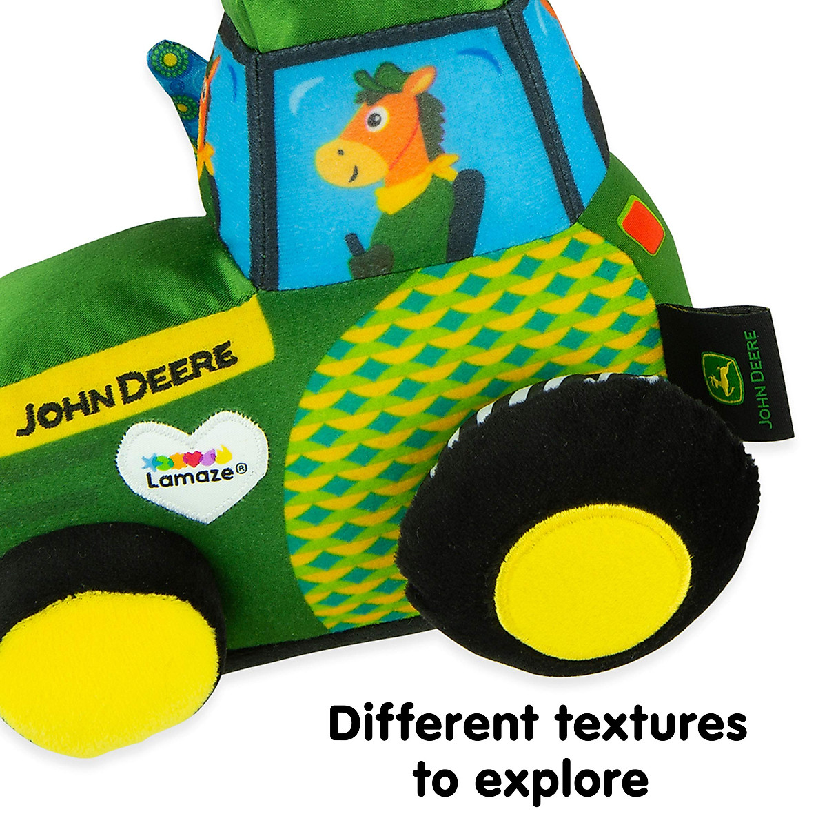 Lamaze John Deere Tractor Car Seat and Stroller Toy - Soft Baby Hanging Toys - Baby Crinkle Toys with High Contrast Colors - Baby Travel Toys Ages 0 Months and Up