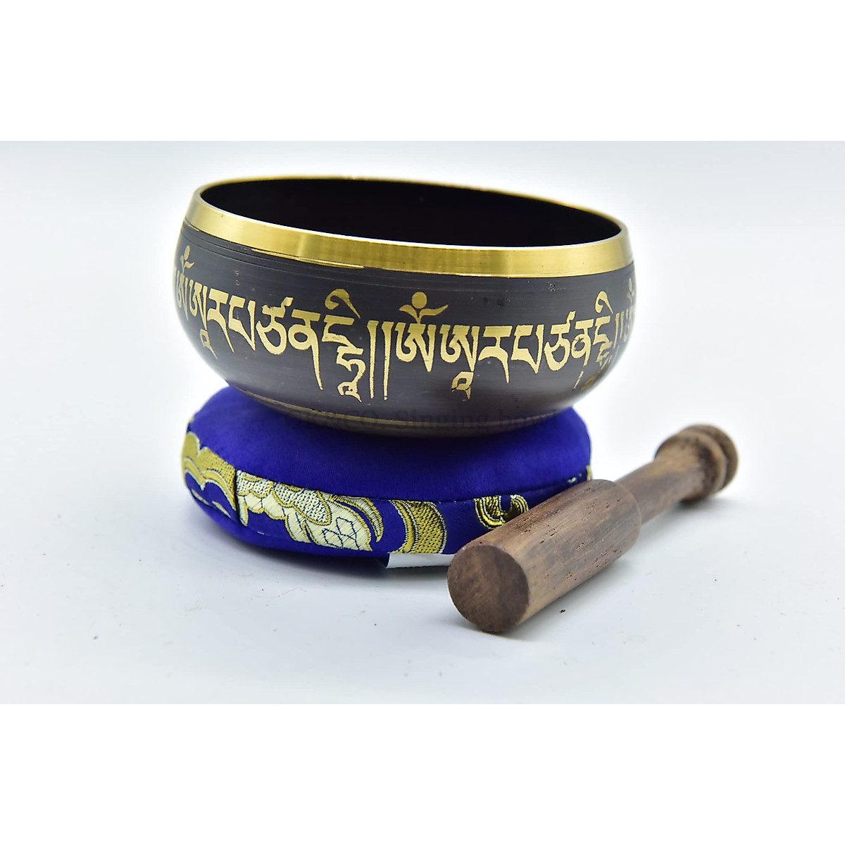 3.75" Tibetan Meditation Yoga Singing Bowl Black Set with free Wooden Mallet and Silk Cushion from Nepal, Singing bowls.
