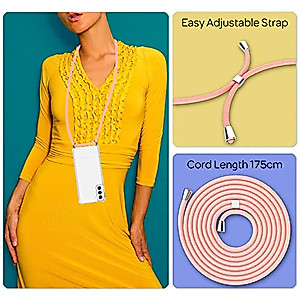 NALIA Necklace Cover with Band Compatible with Samsung Galaxy S22 Case, Transparent Anti-Yellow Phonecase & Adjustable Holder Strap, Rugged Crossbody Hardcase & Silicone Bumper, Color:Pink