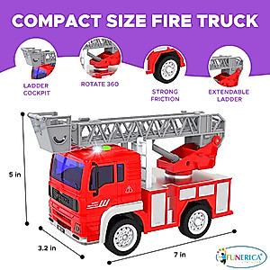 FUNERICA Compact Fire Truck Toy Set with Fireman Play Figures - Lights and Sounds, Friction Wheels - Perfect Firetruck Toys for 3 Year Old Boys and Toddlers