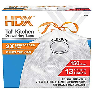 HDX 13 Gal. FlexPro Reinforced Top Drawstring Kitchen Bags (150-Count)