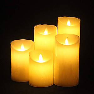 SSYUNO-Home & Garden Flameless Candles, Battery Operated LED Pillar Candles with Remote Control, Waterproof Flickering Pillar Candles for Indoor Outdoor, Set of 5