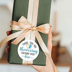 Blue Baby Shower Stickers, Thank You for Showering Our Baby with Love Stickers, Baby Shower Favors for Boys, Thank You Stickers Baby Shower, 2 Inch, Pack of 50.