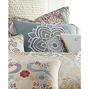 Levtex Home - Angelica - Decorative Pillow (18 X 18in.) - Embroidered Medallion - Grey, Cream and Gold