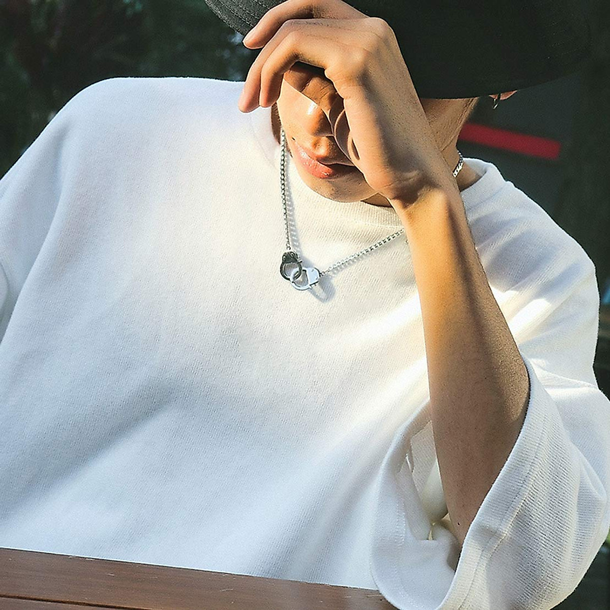 FindChic Handcuff Necklace Partners in Crime Stainless Steel Curb Chain Interlocking 18inch Statement Necklace for Women Men Goth Punk Jewelry