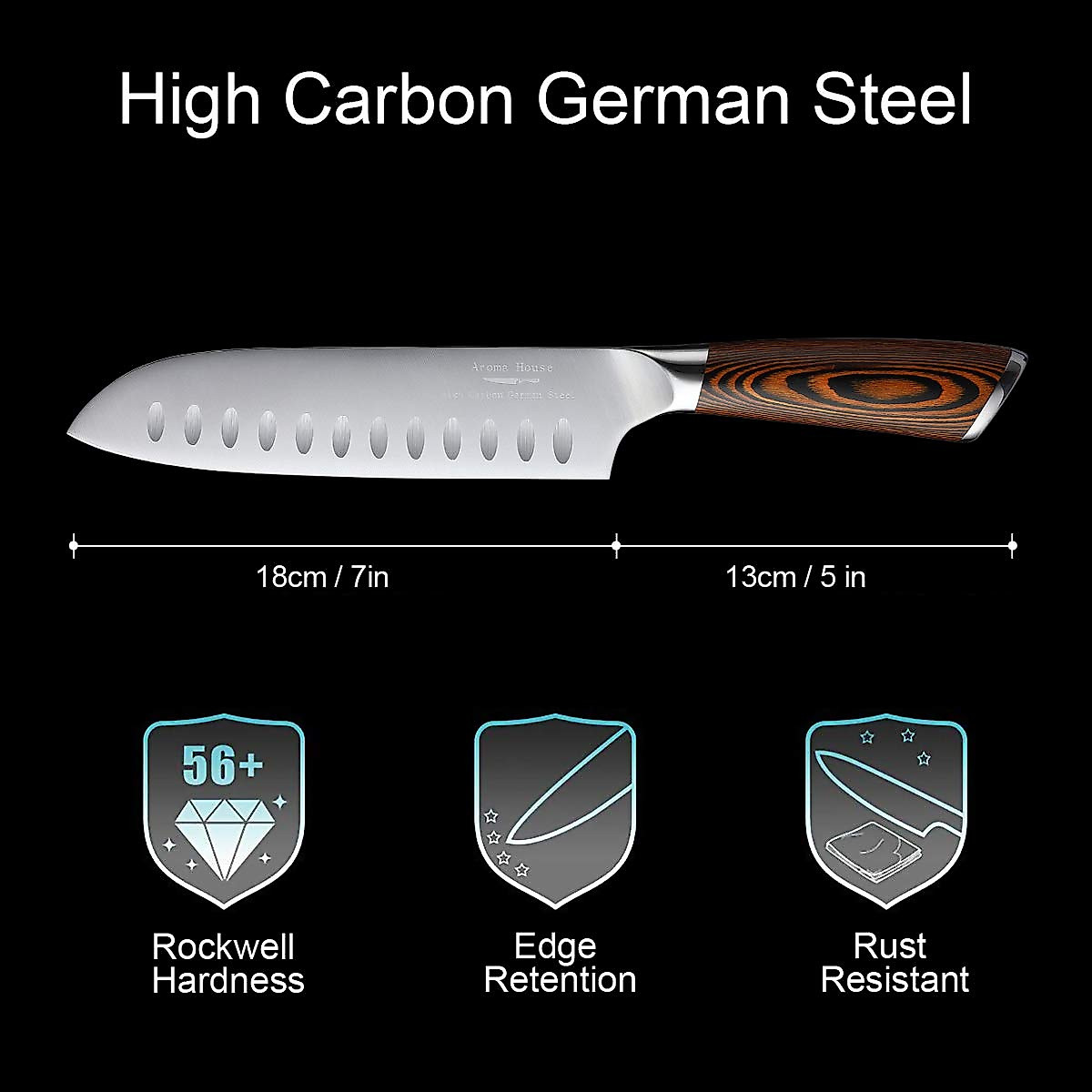 Aroma House CHRISTMAS Pratical Gift, Gift Box Packed, 4" PARING KNIFE & 7" SANTOKU KNIFE