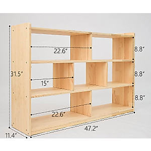 Morimoe 5/7-Compartment Book Shelf for Organizing Books Toys, Solid Wood, Perfect for Playroom, Kids Room, Nursery, Kindergarten (7-Compartment)