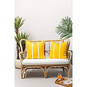 Hofdeco Patio Indoor Outdoor Pillow Cover ONLY for Backyard, Couch, Sofa, Yellow Wide Striped, 20" x20“, Set of 2