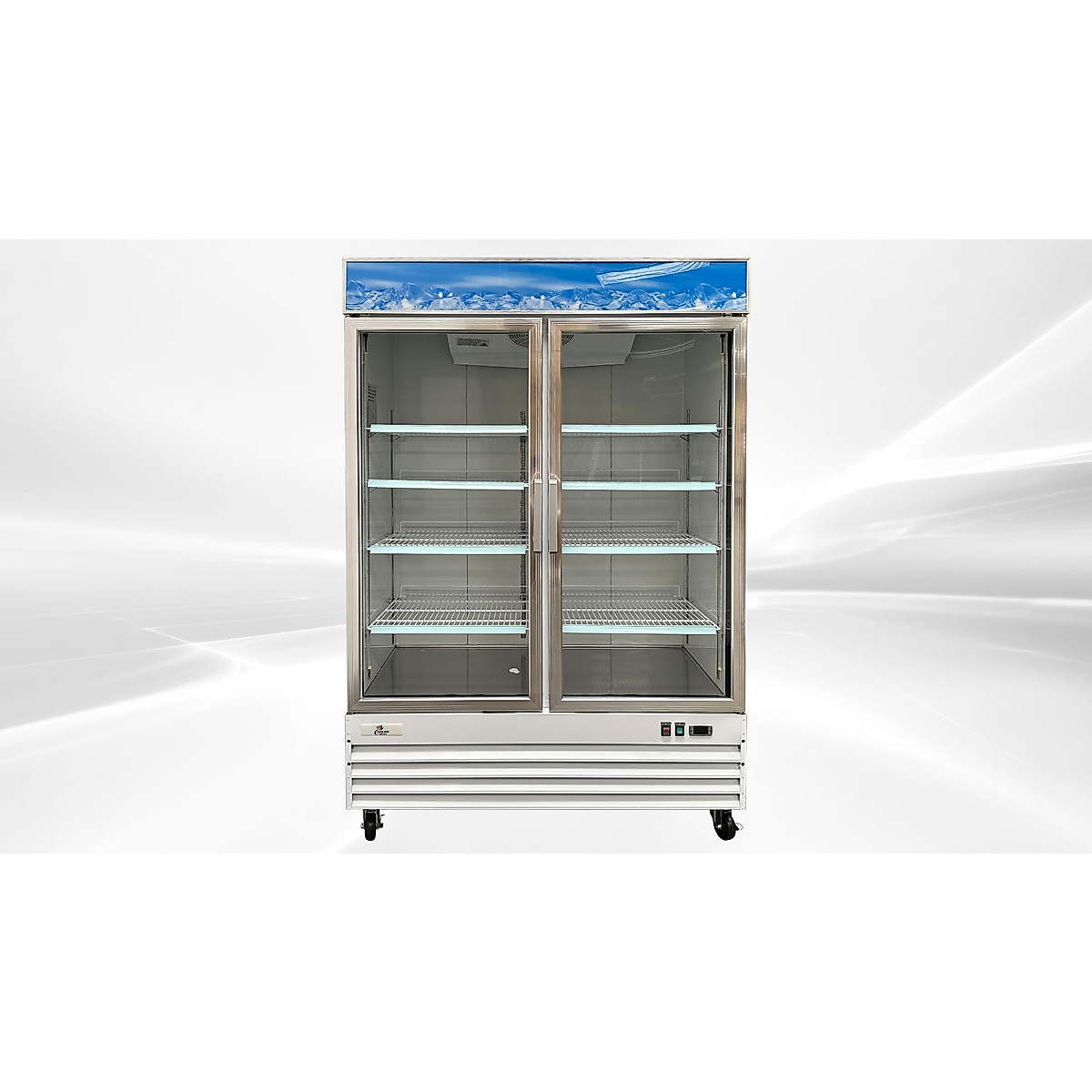 cooler depot Commercial Freezer Glass 2 Double Door Coated Steel Frame&Exterior, Aluminium Interior, Upright Reach in NSF 53" W 8 Shelves, Display Merchandiser 45 cuft -10°F~ 0°F D1.2BM2F