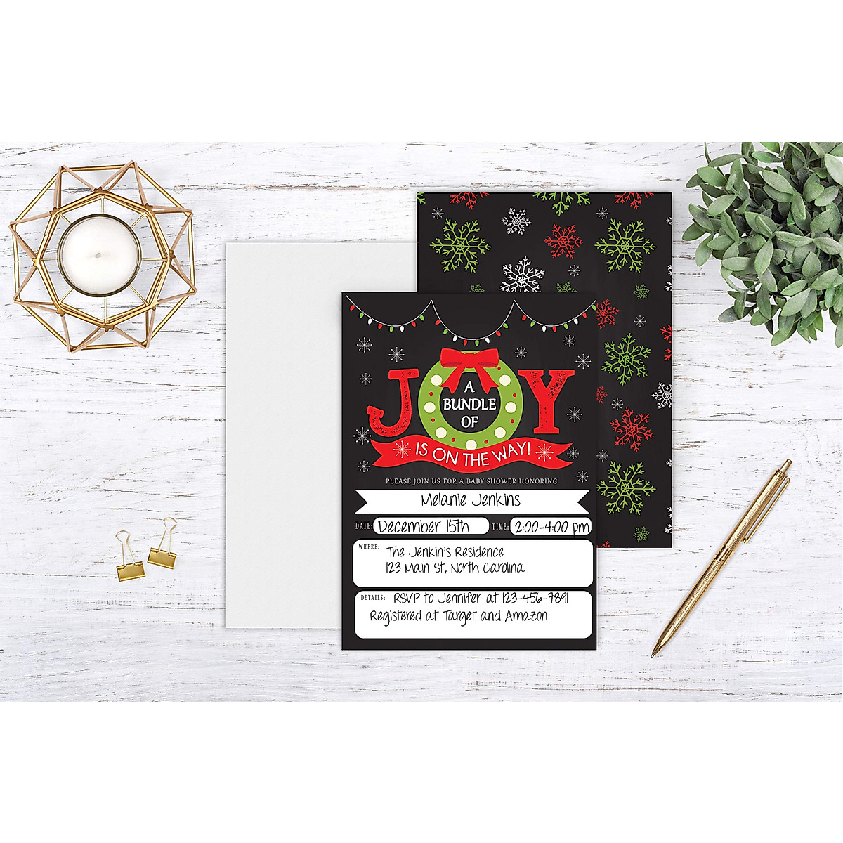 Your Main Event Prints Christmas Baby Shower Invitation, Bundle of Joy Holiday Baby Shower Announcement Invite, 20 Fill in Invitations and Envelopes