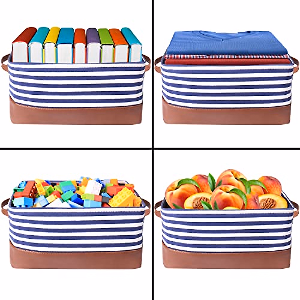 Foldable Storage Bin | Collapsible Sturdy Fabric Storage Basket Cube W/Handles for Organizing Shelf Nursery Toy Closet (BLUE STRIPS, 11.5"+13"+16")