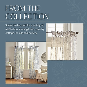 Elrene Home Fashions Westport Floral Tie-Top Sheer Window Curtain Panel, 52" x 84" (1), Flax